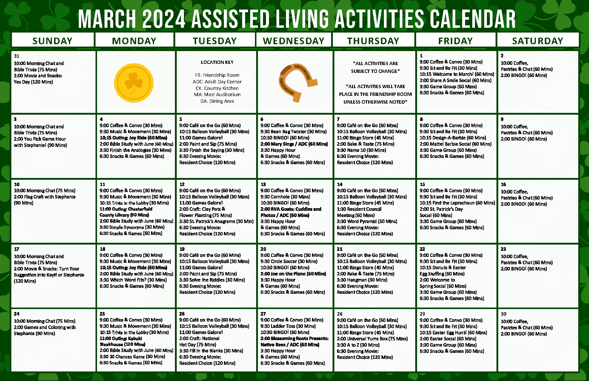 Event Calendar | Senior Life at Lucy Corr