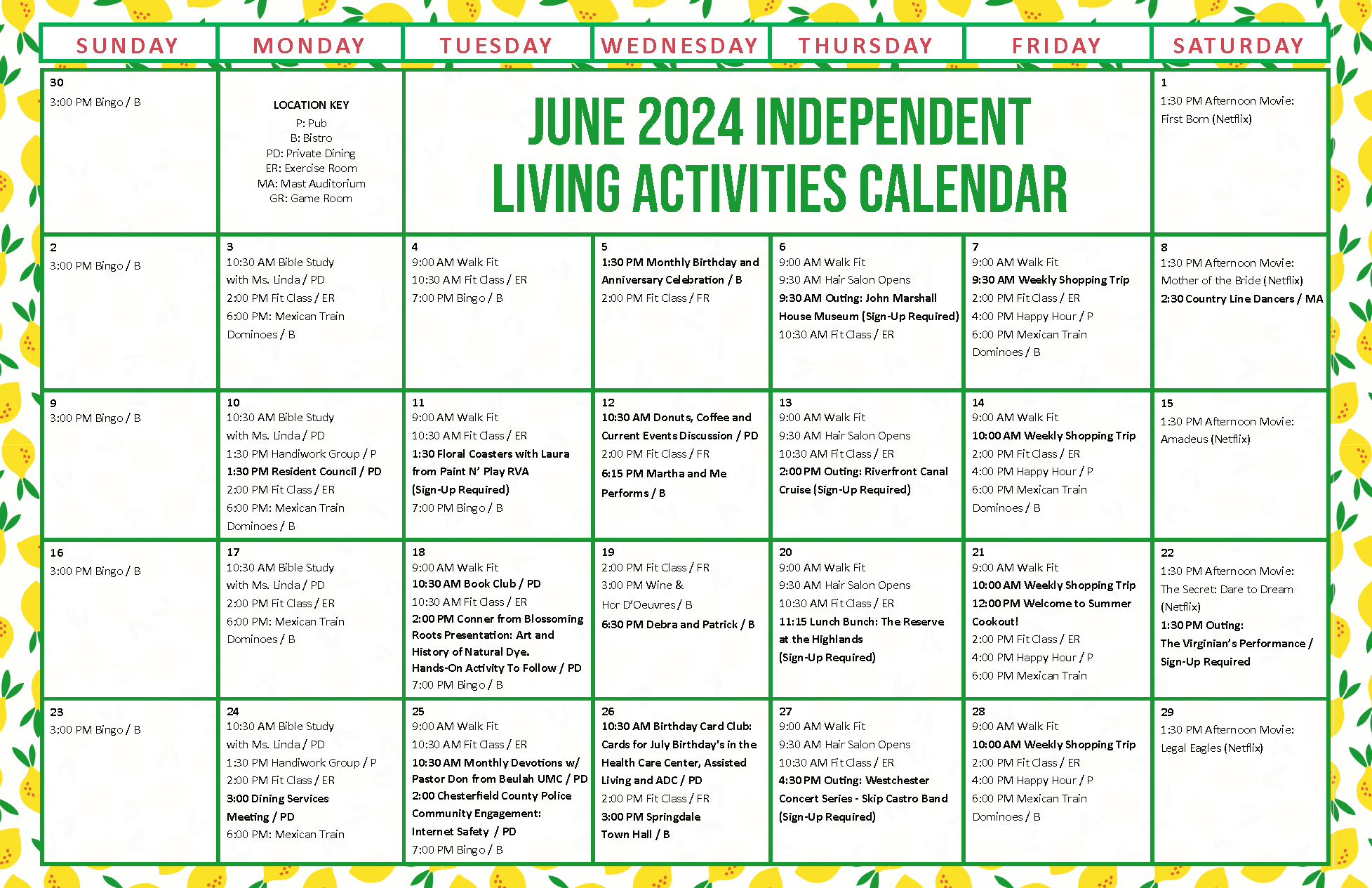 Event Calendar | Senior Life at Lucy Corr